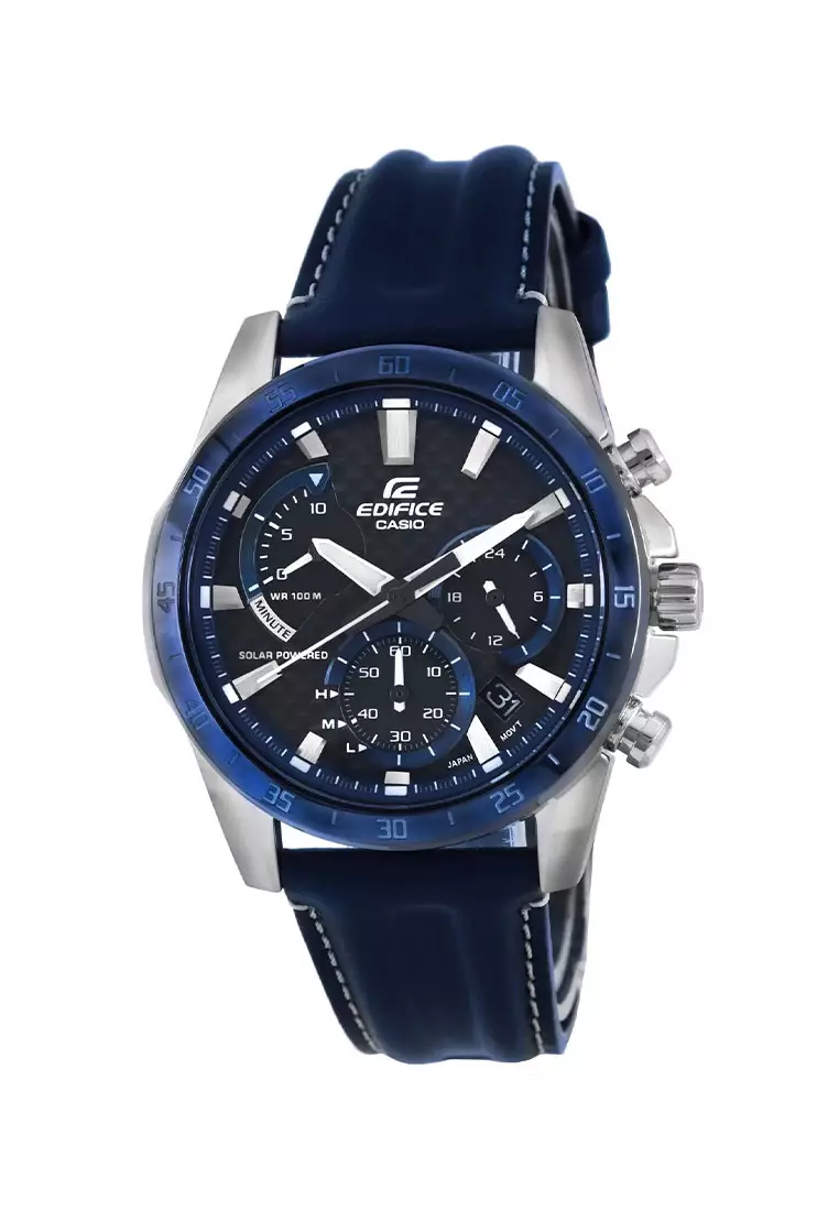 Jual Casio Casio EDIFICE Jam Tangan Pria - Blue Silver - Leather Strap ...