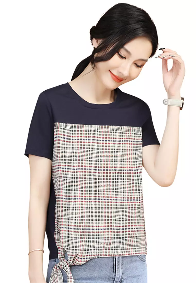 A-IN GIRLS Vintage Check Paneled Chiffon T-Shirt 2024 | Buy A-IN GIRLS ...