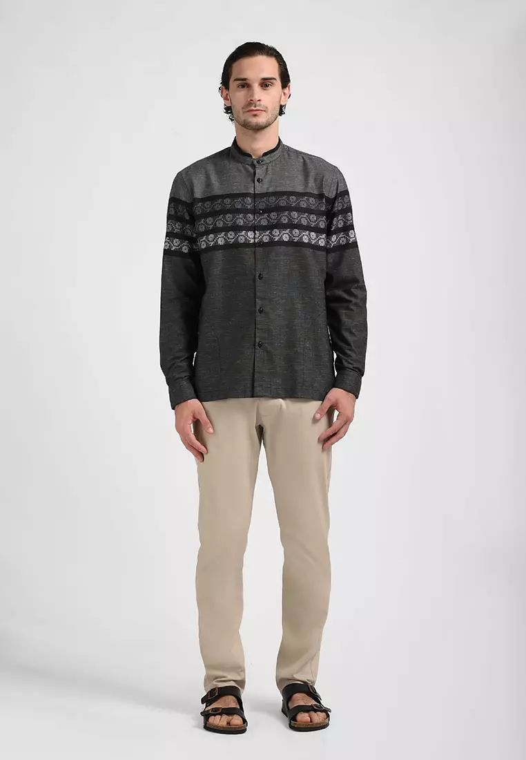 Jual Manzone MANZONE Kemeja Koko Lengan Panjang Pria DAFIQ - BLACK GREY ...