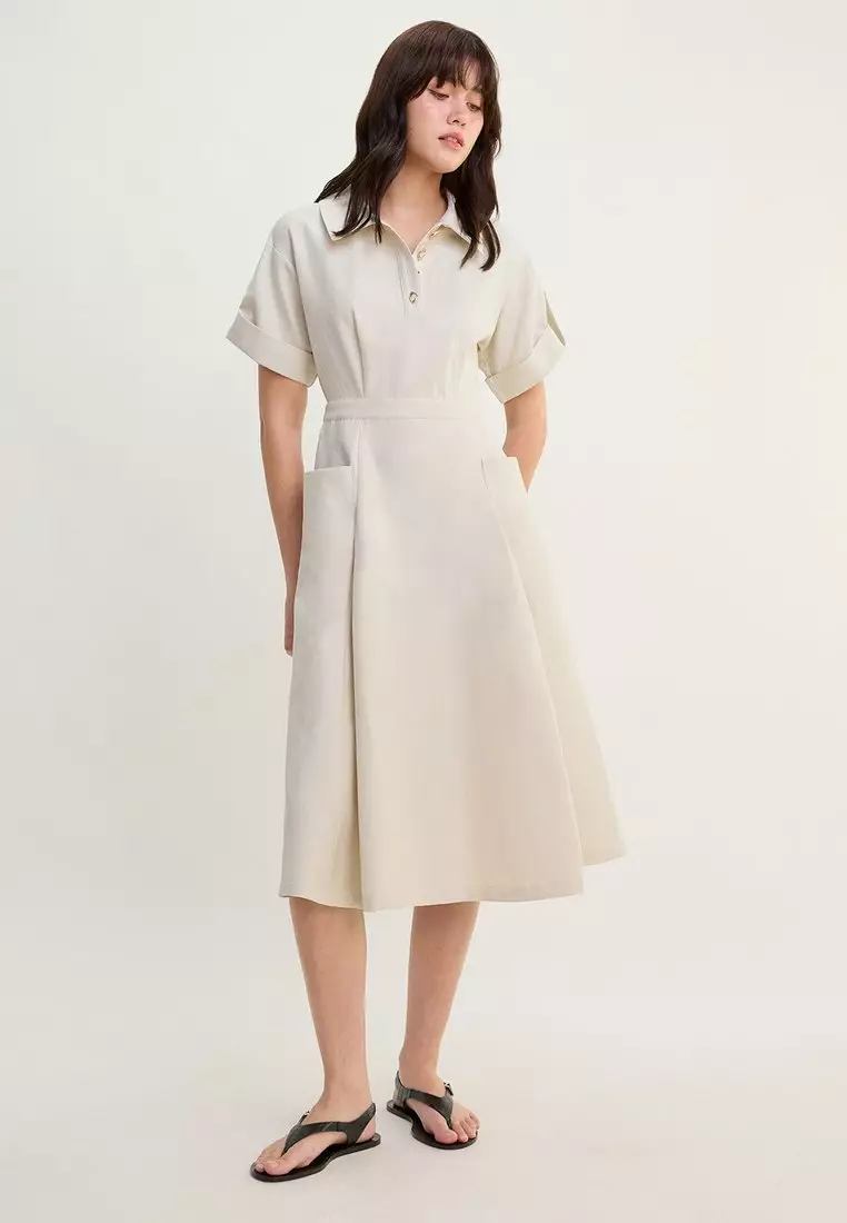 Buy Pomelo Button Front Collared Midi Dress - Ivory 2026 Online | ZALORA