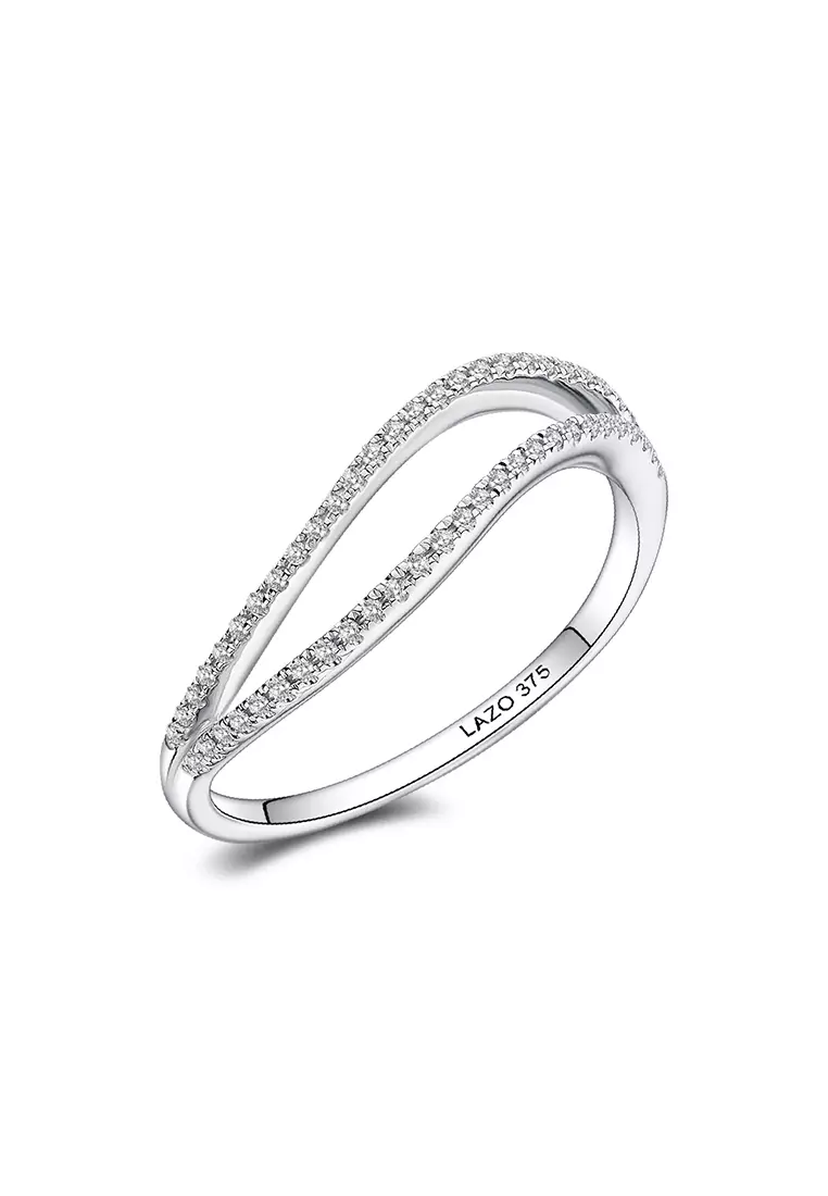Buy LAZO DIAMOND LAZO DIAMOND Double Wave Pavé Diamond Ring in 9k White Gold Online | ZALORA ...