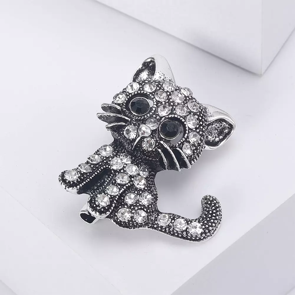 Jual Glamorousky Simple Cute Cat Brooch with White Cubic Zirconia ...