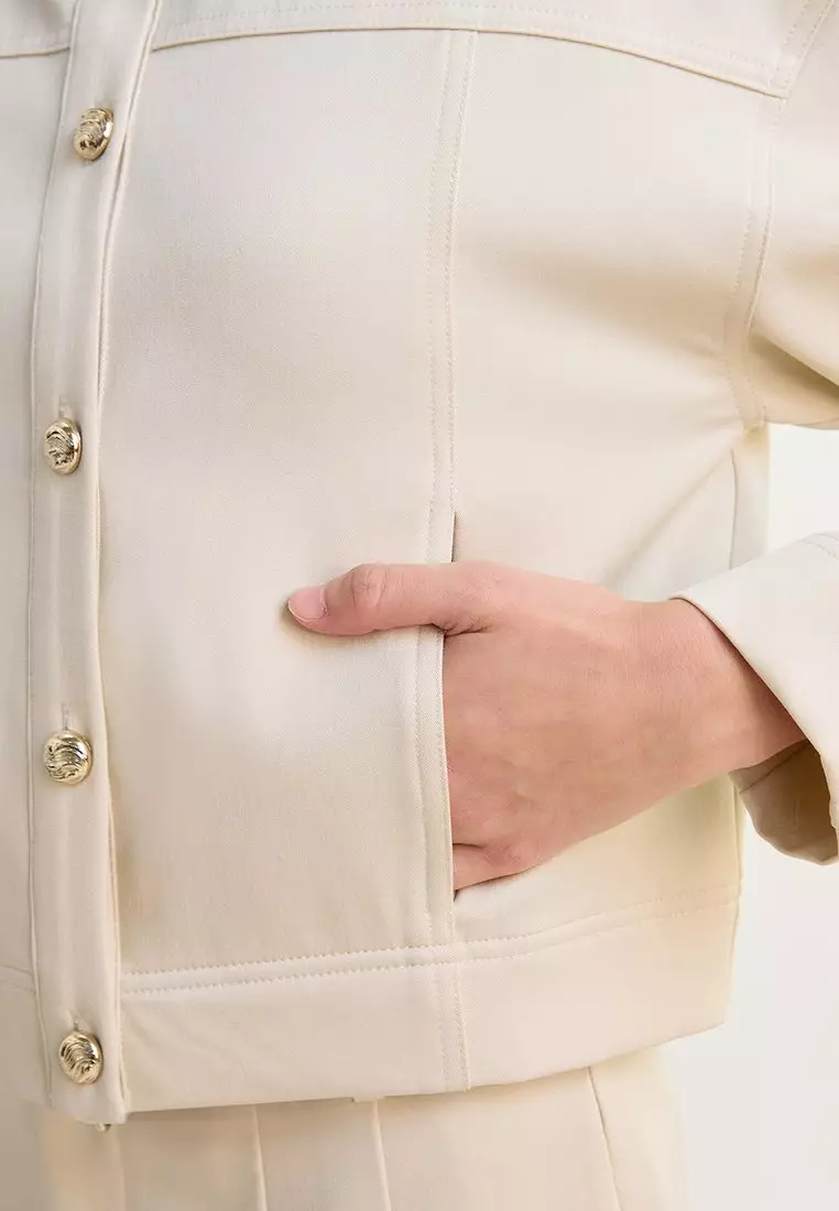 Buy Pomelo Button Front Jacket - Taupe 2026 Online | ZALORA