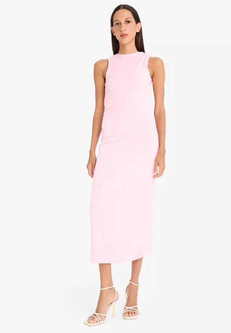 Buy DeFacto Bodycon Body-Hugging Boat Neck Short Sleeve Maxi Summer ...