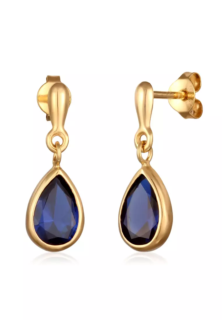 Buy ELLI GERMANY Blue Sapphire Teardrop Earrings – Gold-Plated Silver ...
