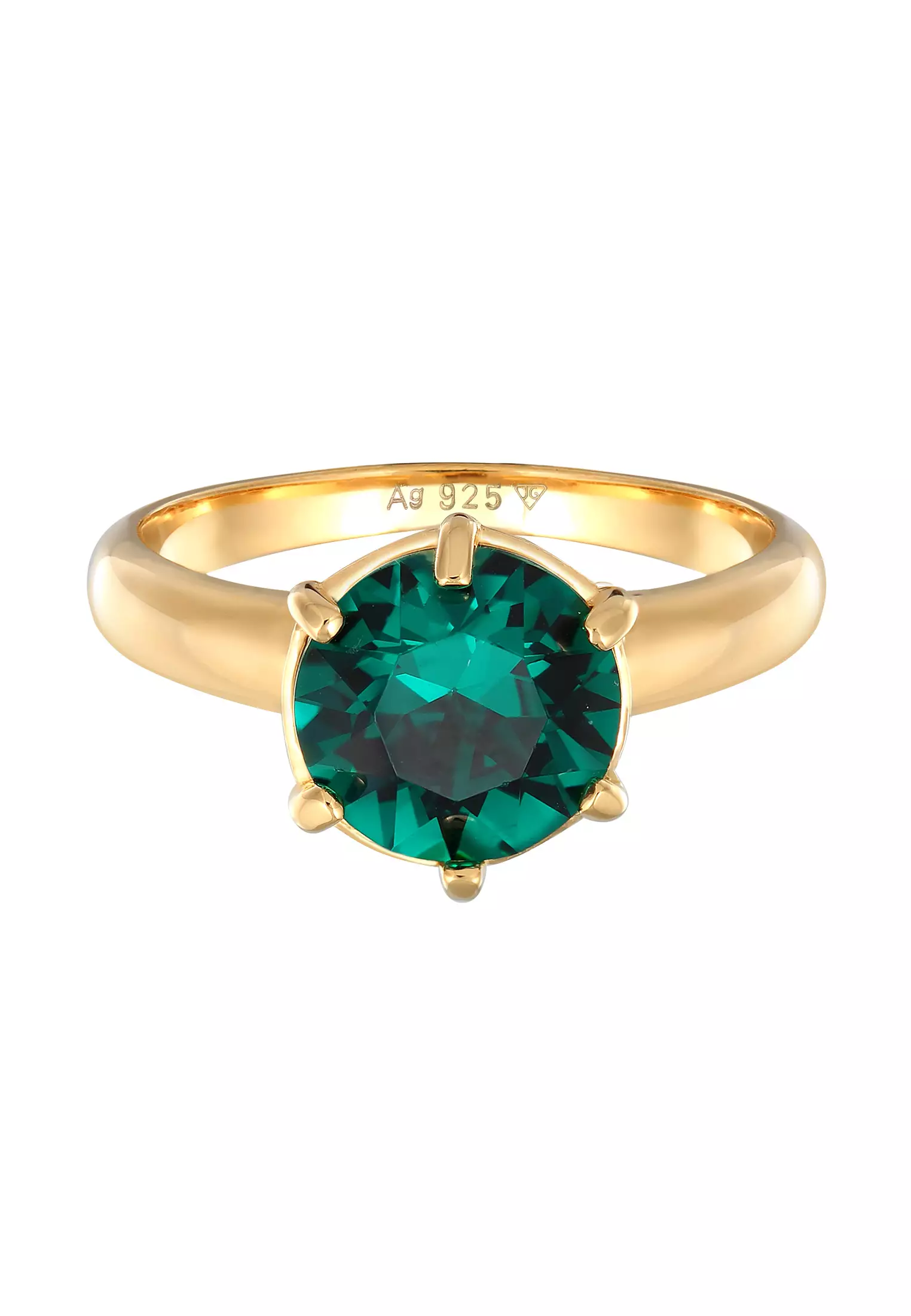 Buy ELLI GERMANY Emerald Swarovski® Crystals Solitaire Ring – Gold ...