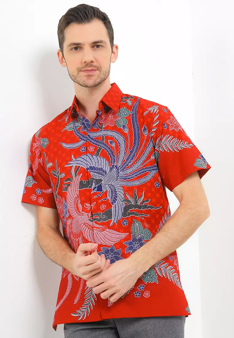 Jual Rianty Batik Hem Batik Pria Lengan Pendek Furing Reano Red ...