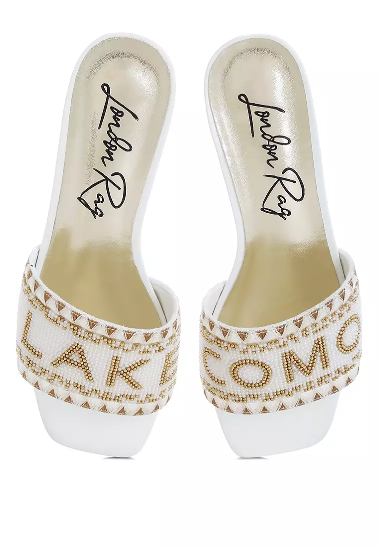 Buy London Rag Bead-Studded Slip-On Heels In Off White 2026 Online ...