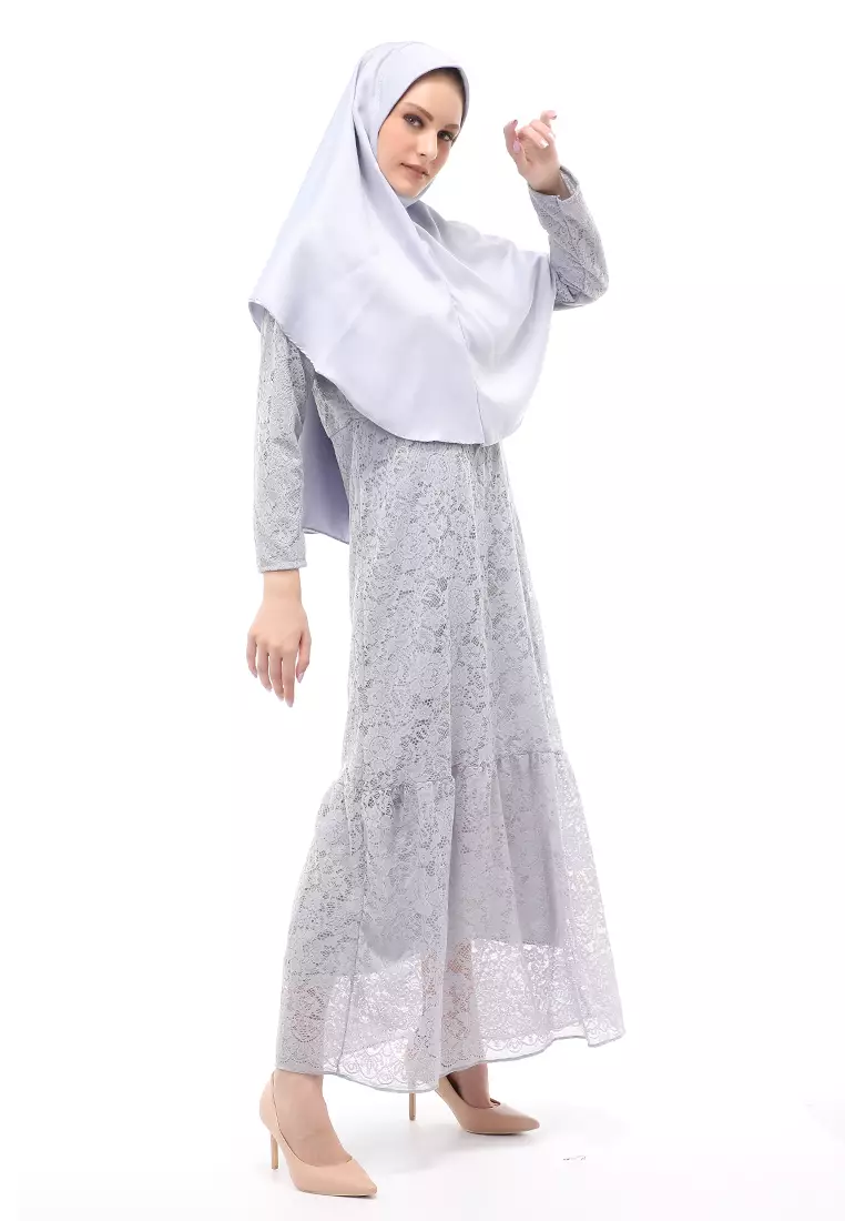Jual Evernoon Aisyah Gamis Muslimah Wanita Motif Kebaya Long Sleeve Relaxed Fit - Silver ...
