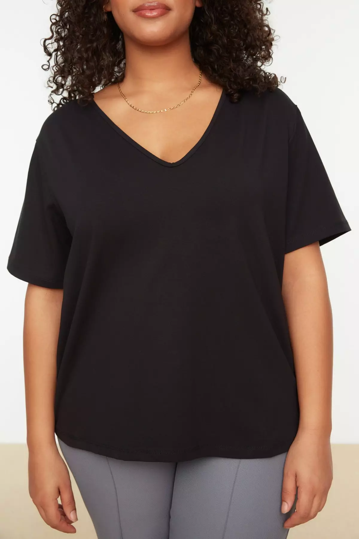 Buy Trendyol Plus Size Basic V-Neck T-Shirt 2025 Online | ZALORA