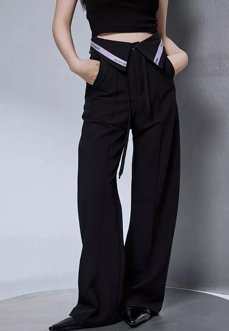 Buy X.O.X.O. Drawstring Suit Pants With Folded Flap Waist Details ...