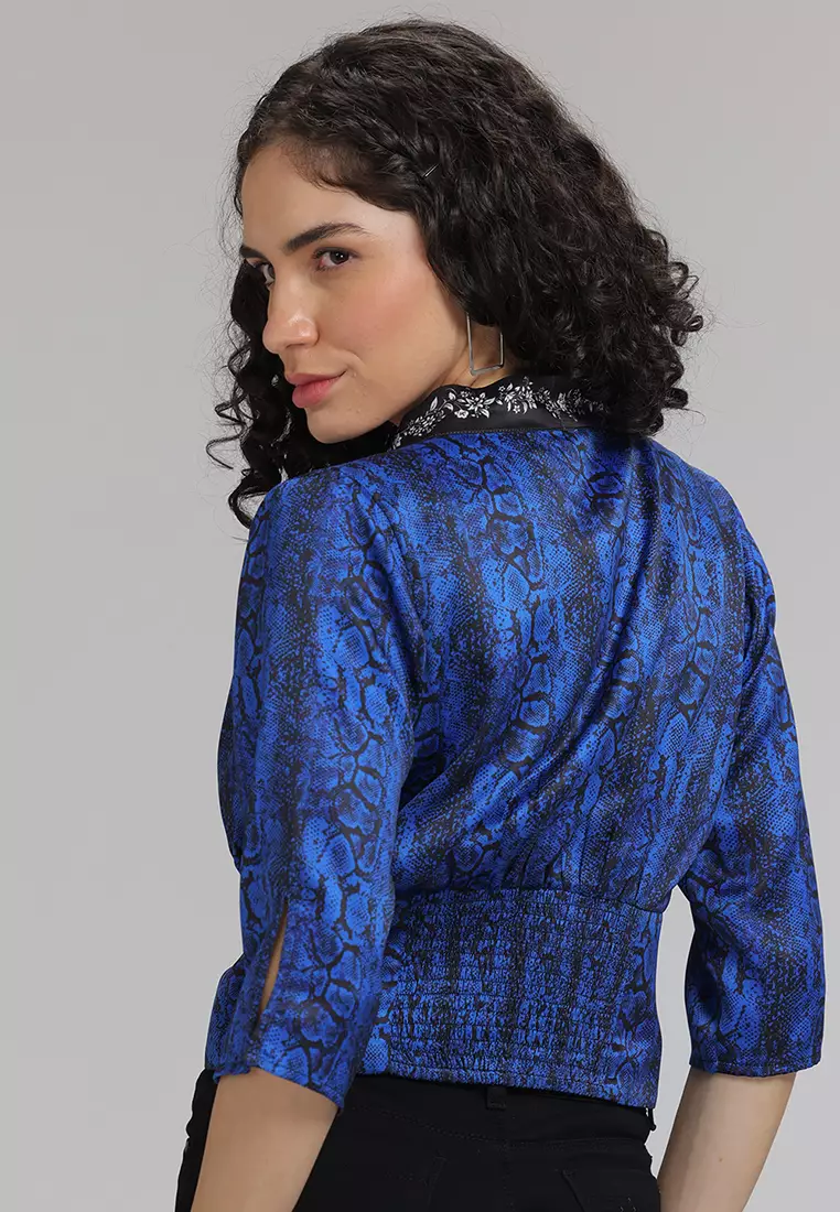 Buy Shaye Blue Satin Crop Blouse Online | ZALORA Malaysia