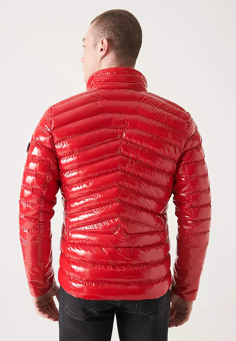 Buy Avva Men's Red Goose Down Water Repellent Windproof Shiny Puffer ...