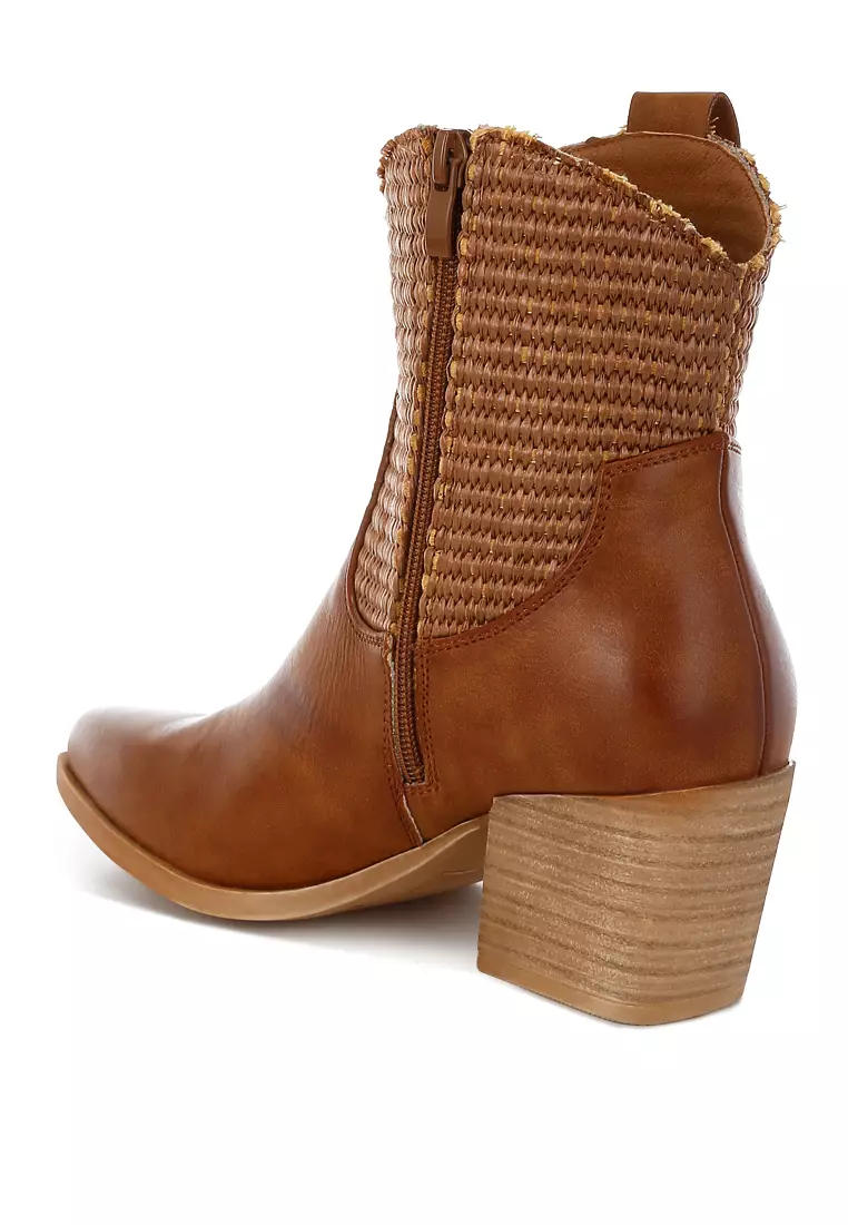Buy London Rag Raffia & Faux Leather Cowboy Boots in Tan 2026 Online ...