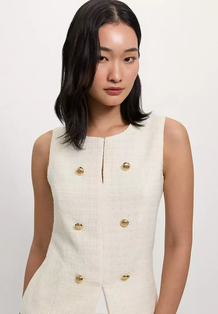 Buy Pomelo Tweed Front Slit Vest - Ivory Online | ZALORA Malaysia
