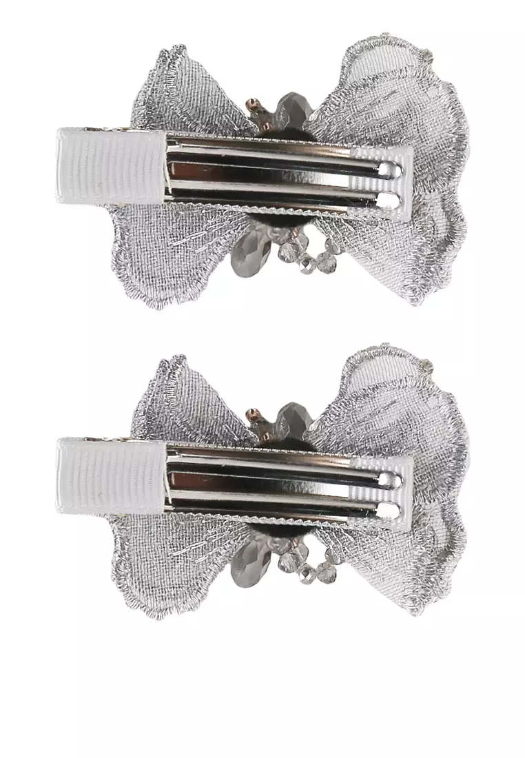 Jual Milan de sable Hair Pin Vanetta Crystal Butterfly Pair Silver ...