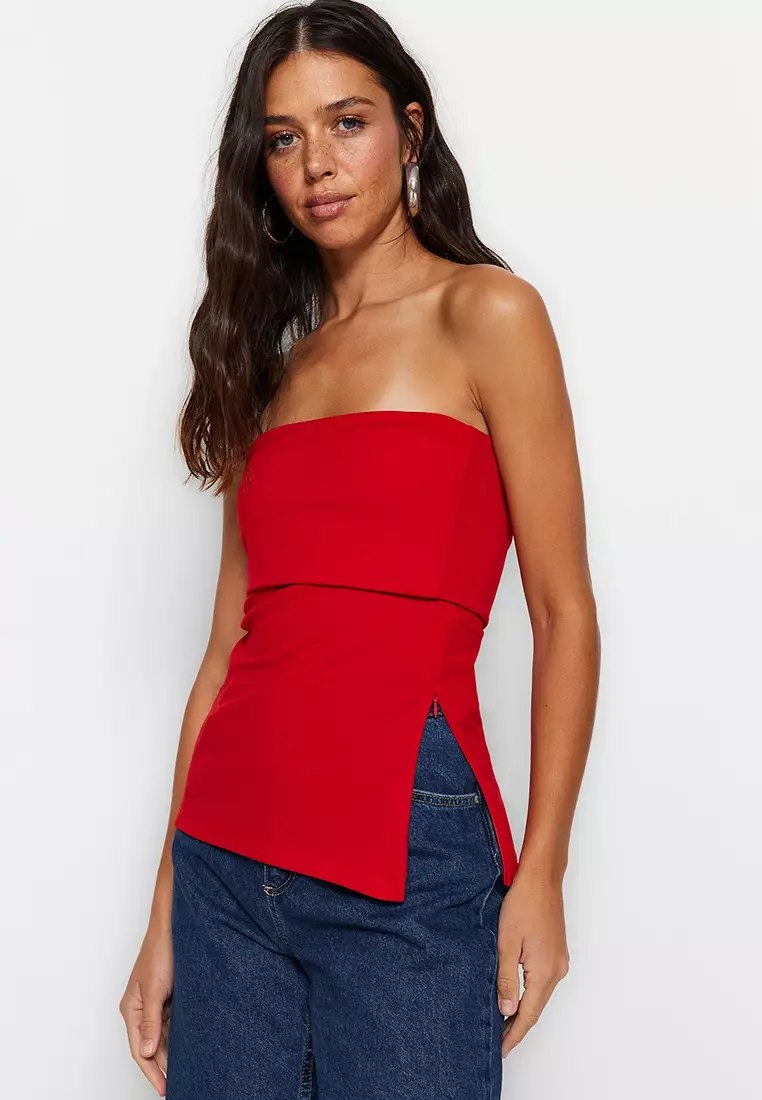 Buy Trendyol Side Zip Strapless Top Online | ZALORA Malaysia