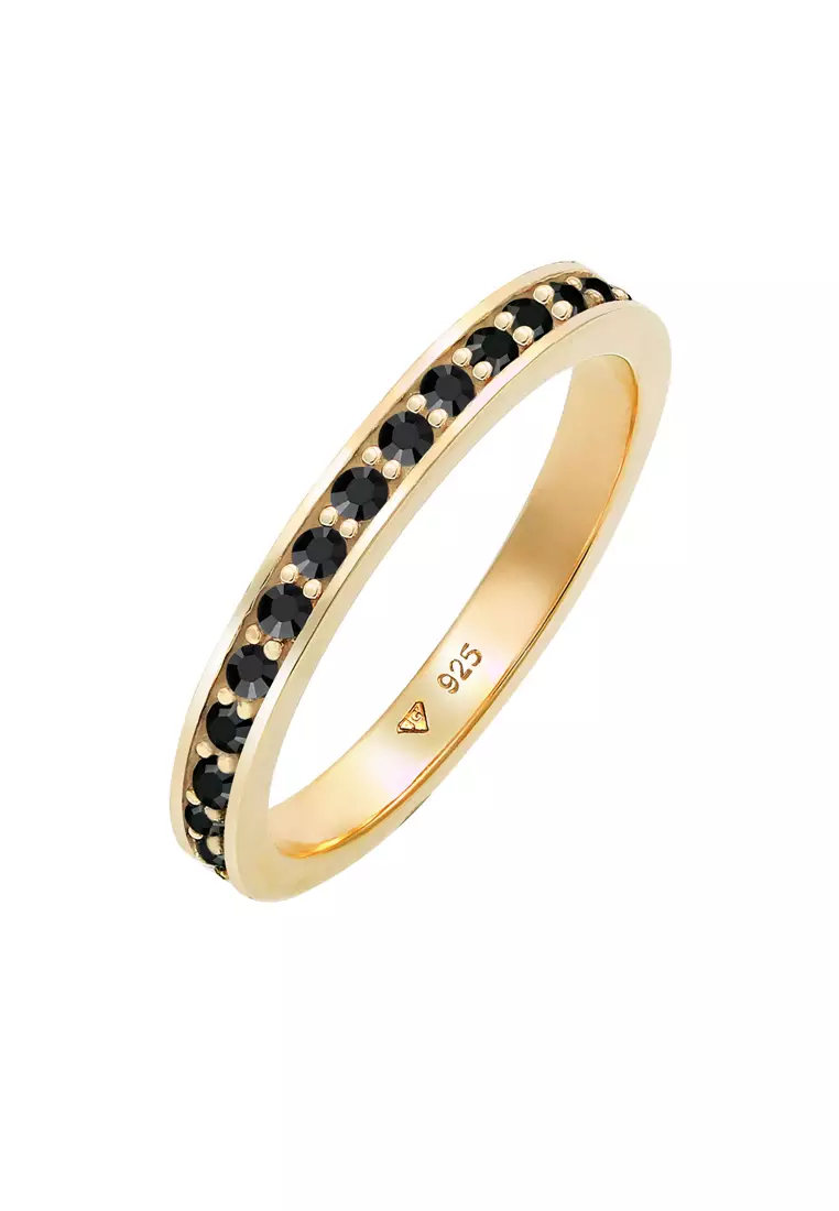 Buy ELLI GERMANY Black Swarovski® Crystal Eternity Band Ring – Gold ...