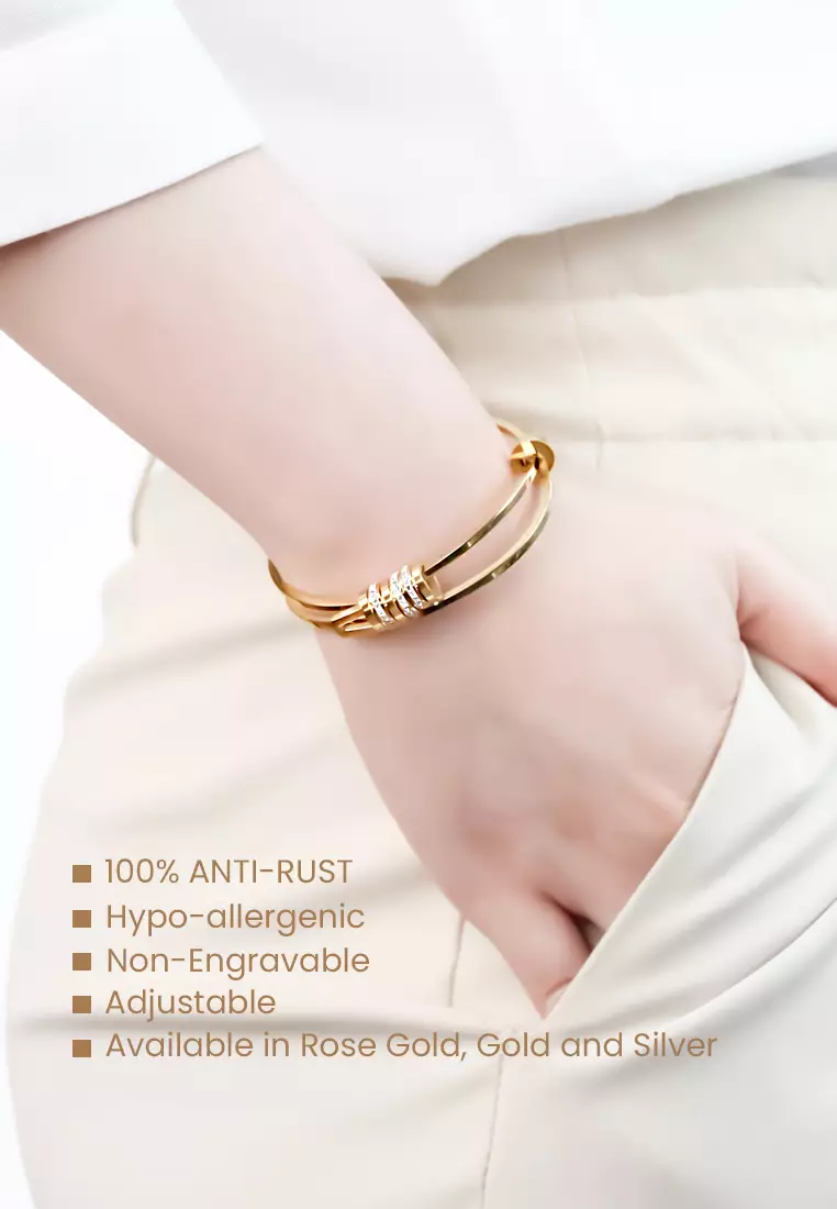 Buy CELOVIS Jordana Flow Rings with Zirconia Double-layer Bangle (Gold) 2025 Online | ZALORA