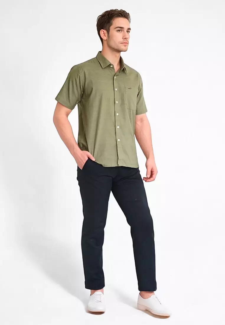 Jual Crocodile Crocodile LINE2 Green 118 - Men Shirt Kemeja Lengan ...