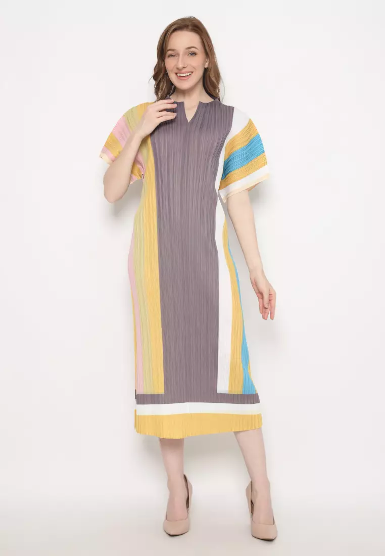 Jual Rupa Arupa Rupa Arupa - Brown and Yellow Ohla Pleats Dress ...