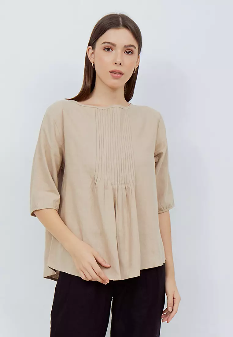 Jual Julia Owers Baju Blouse Wanita MIEKO - Coklat muda Original 2024 ...