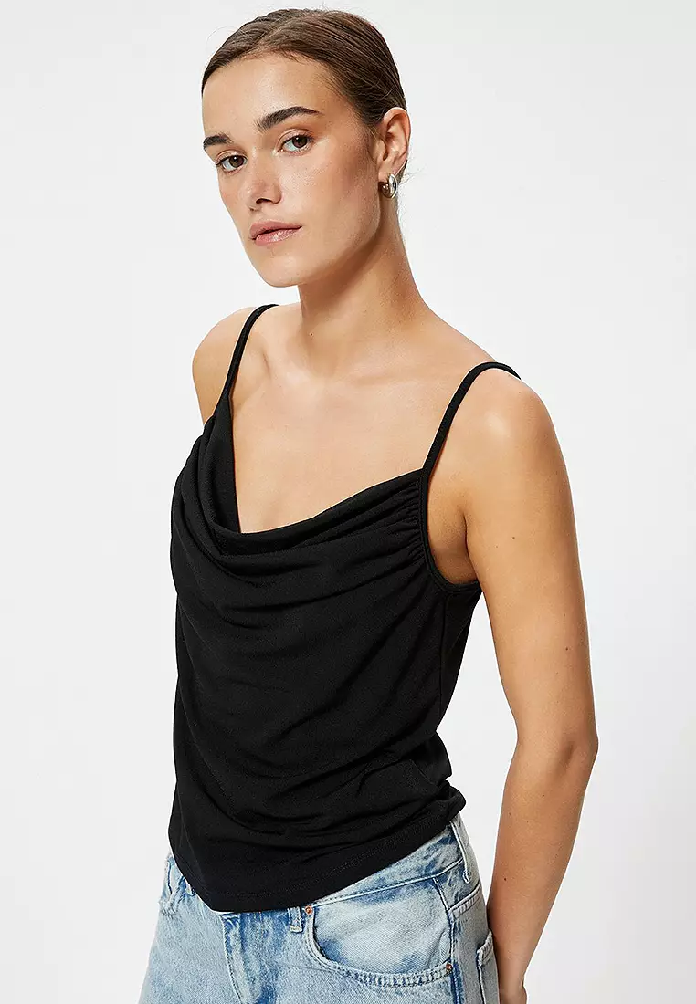 Jual KOTON Thin Strap Tank Top Deep Cowl Neck Draped Original 2025 ...