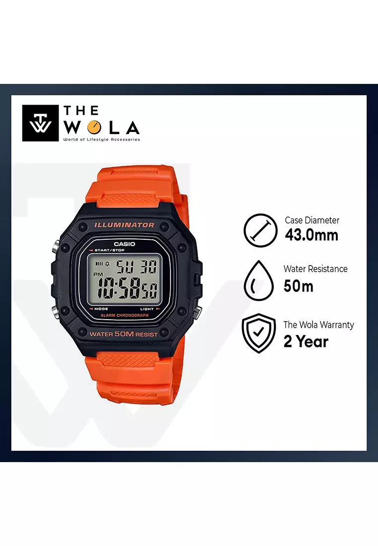 Casio Watches Men's Digital Watch W-218H-4B2V Orange Resin Band Men ...