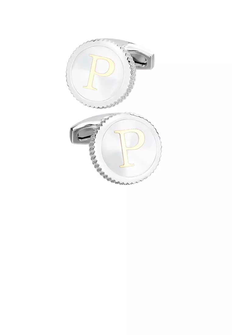 Buy Mooclife Fashion Simple English Alphabet P Round Cufflinks 2025 ...