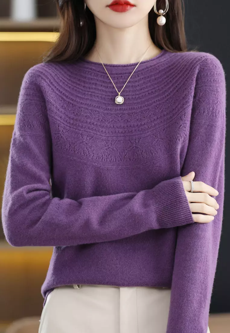 Buy HAPPY FRIDAYS Hollow Out Pattern Wool Long Sleeves Pullover JW QT ...