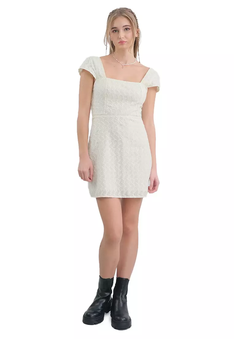 Buy JUST G Square Neck Eyelet Mini Dress 2026 Online | ZALORA Philippines