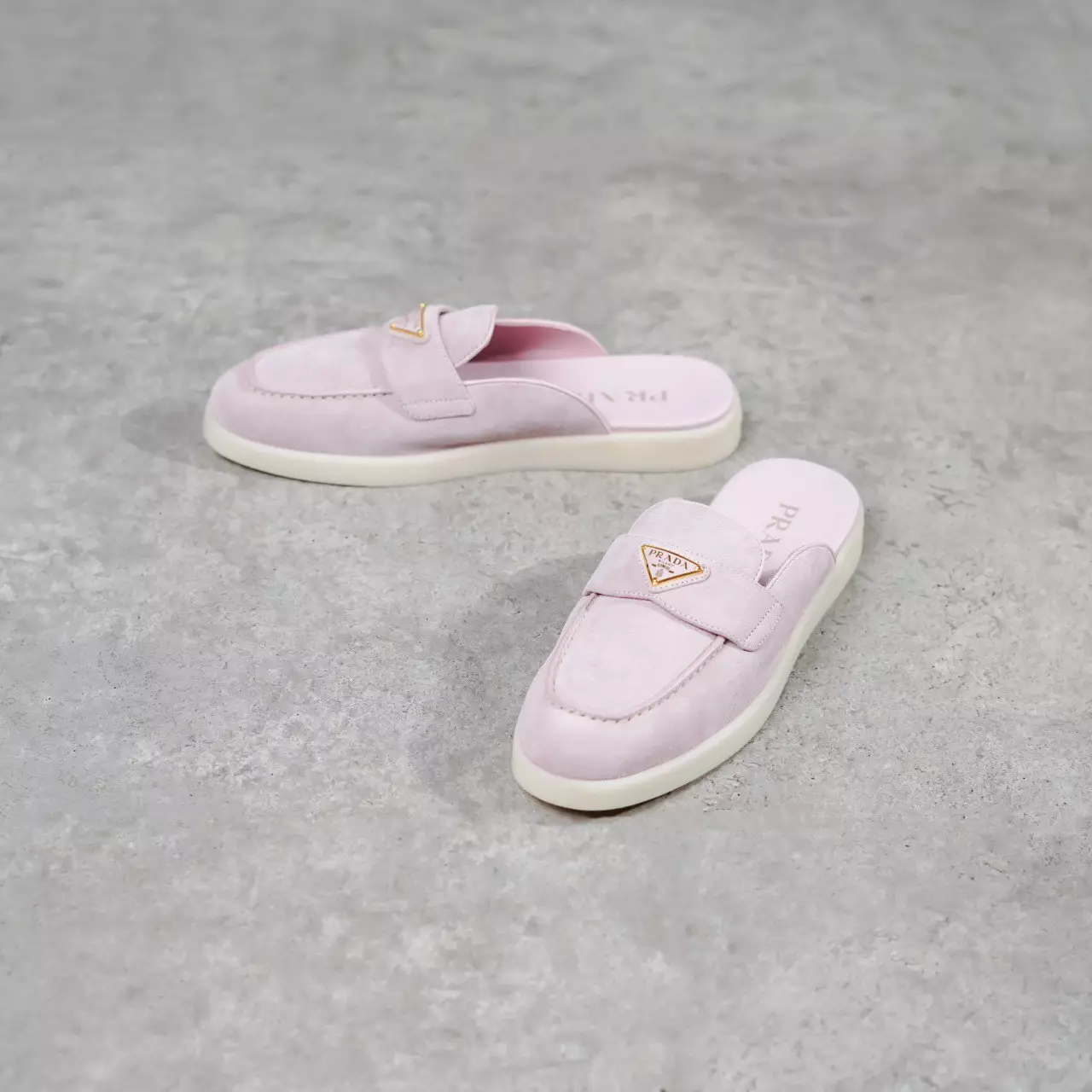 Jual Prada Sepatu PRADA TRIANGLE SUEDE ECRU PINK MULES 100% ORIGINAL ...