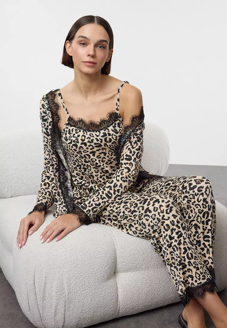Buy Trendyol Leopard 3-Pack Lace And Lace Rope Strap Ribbed Knitted ...