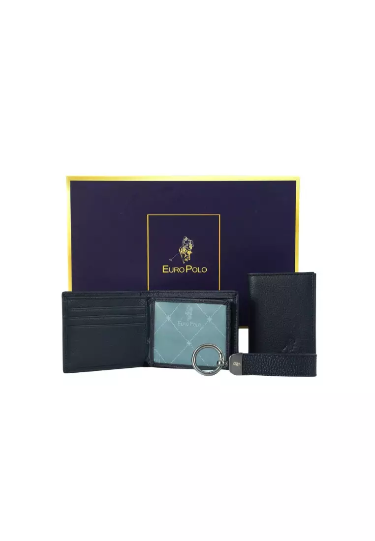 Buy Euro Polo Men's Grain Leather ID Wallet Cardholder Keychain Classic ...