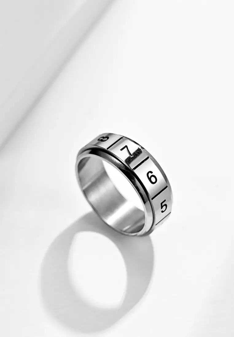Buy HAPPY FRIDAYS Rotatable Design Arabic Numerals Titanium Steel Ring ...