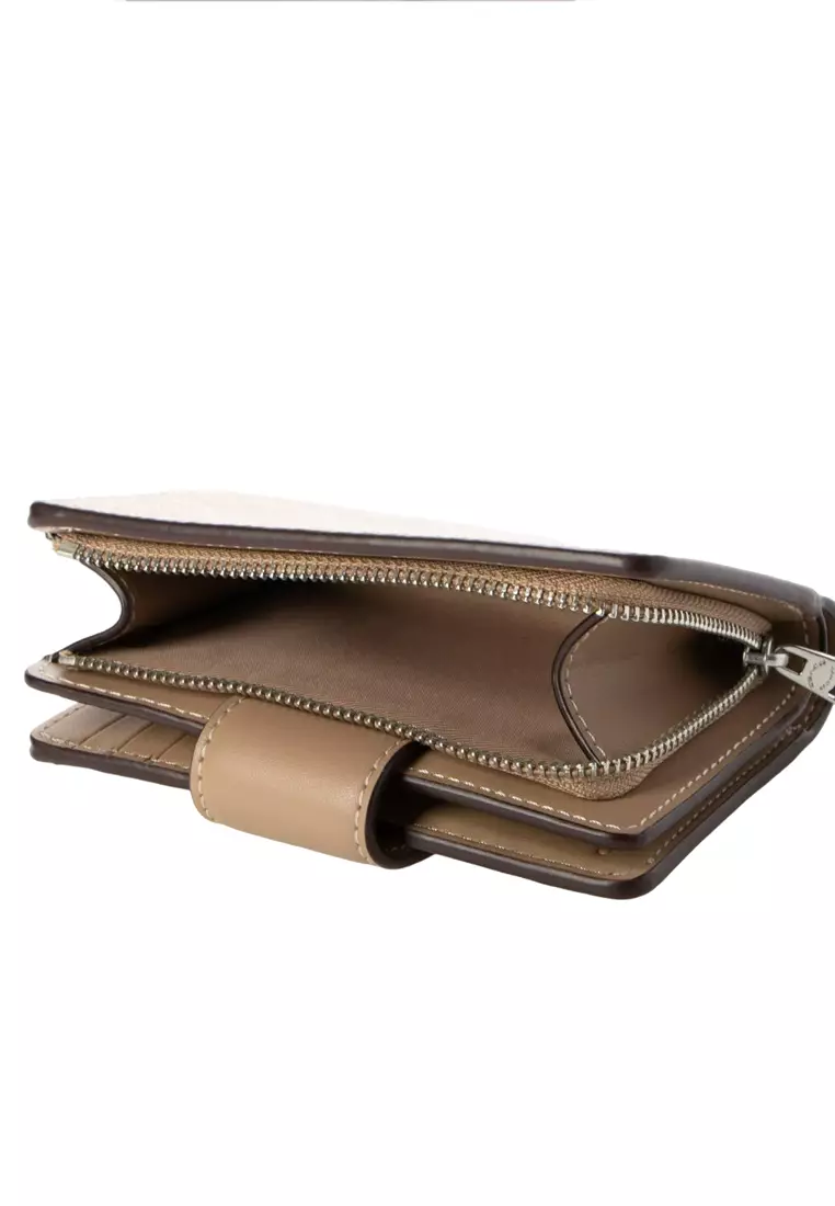 Buy COACH Medium Corner Zip Wallet In Signature Canvas - Sand Beige ...