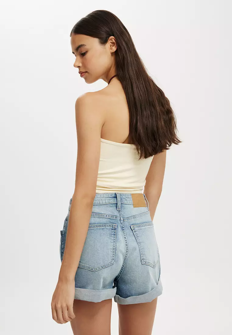 Buy Cotton On High Rise Classic Stretch Denim Shorts Online | ZALORA ...