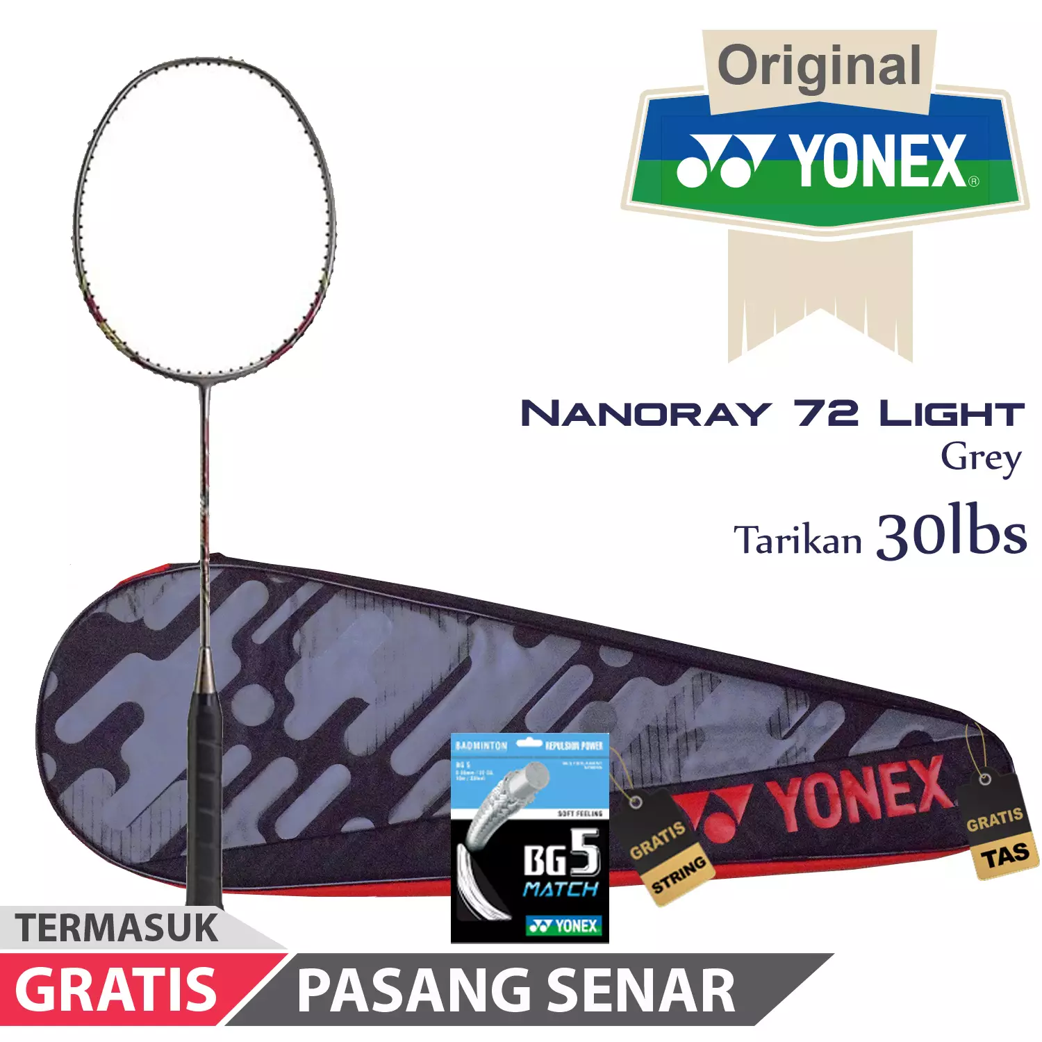 Jual Yonex Raket Badminton Yonex Nanoray 72 Light Grey Original 2024 ...