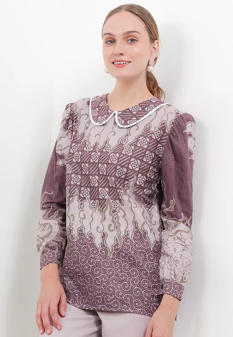 Jual Elshanum Batik Seroja Blouse Batik Premium Wanita Casual Modern ...