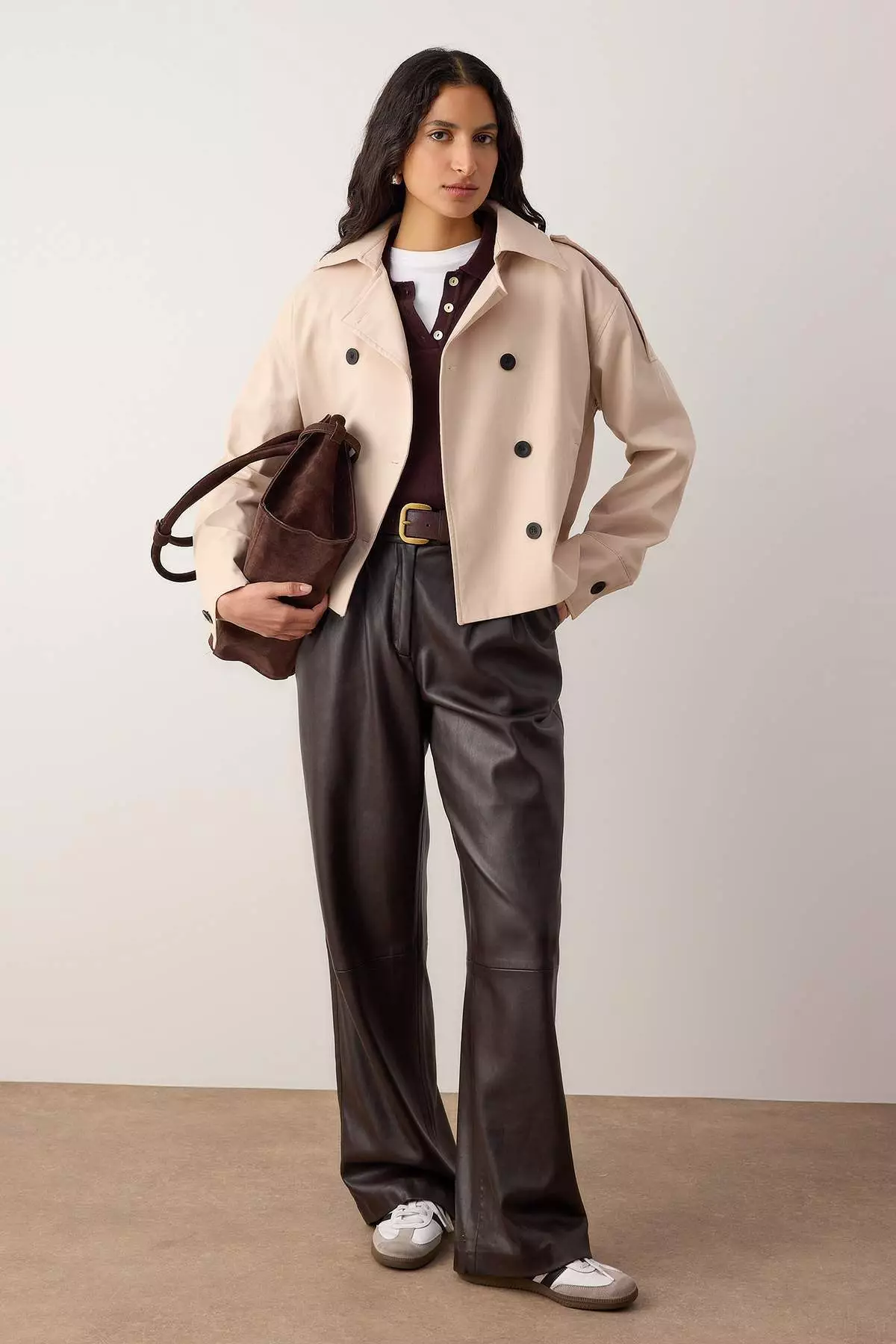 Buy Trendyol Stone Double-Breasted Oversize Short Trench Coat ...