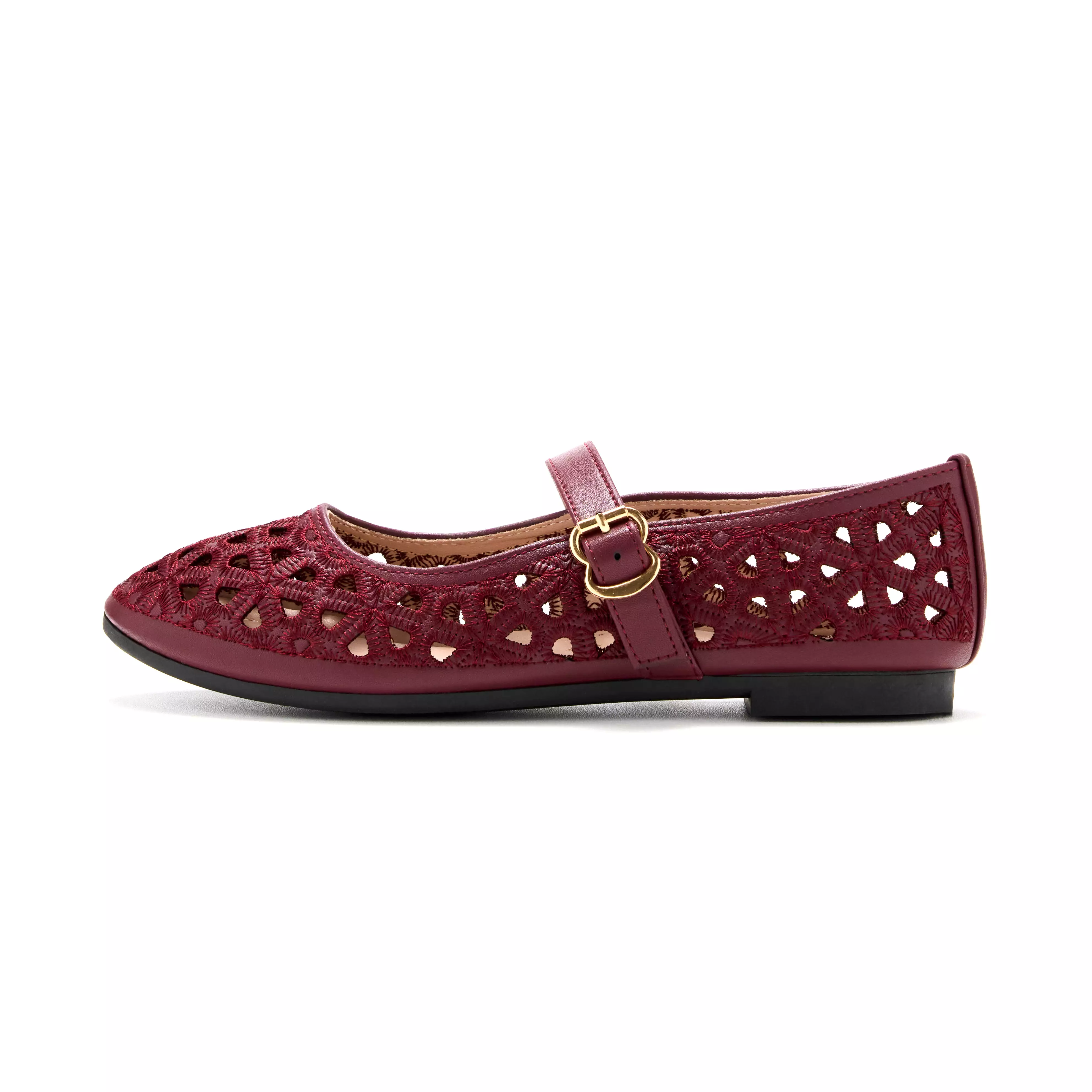 Jual Berrybenka Label Sofia Meita Embroidered Mary Jane Maroon Original ...