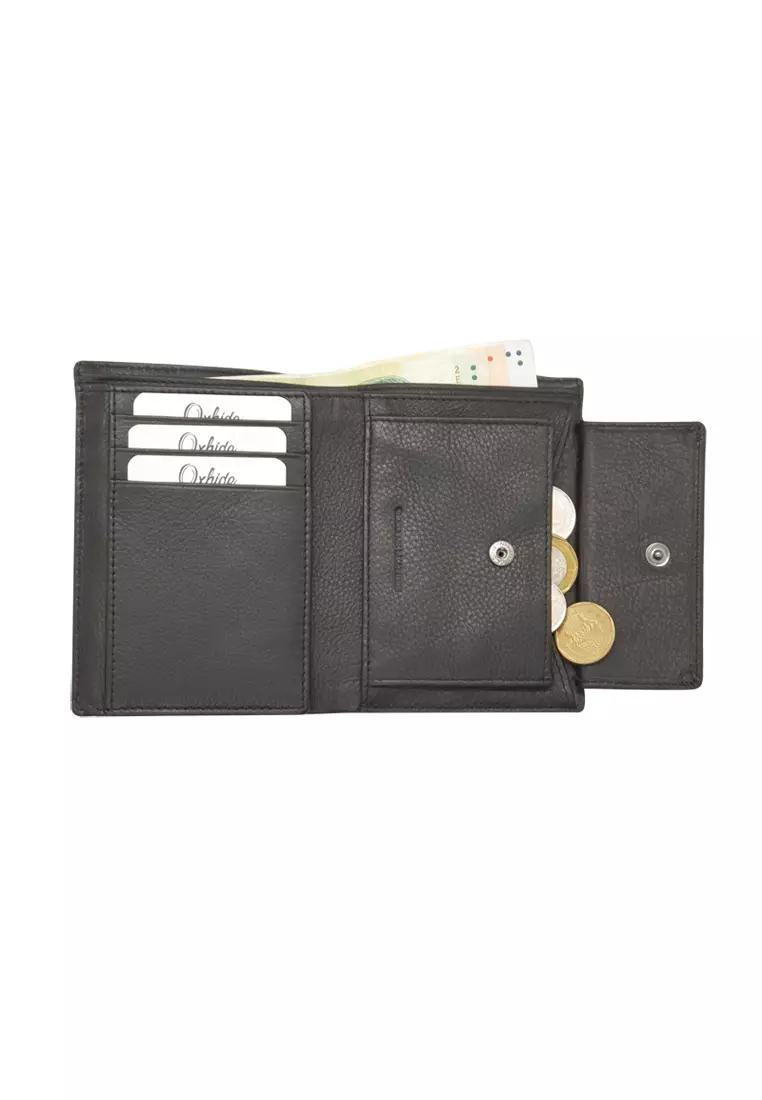 Oxhide Full Grain Leather Black Bifold Wallet Men with Coin Pouch ...