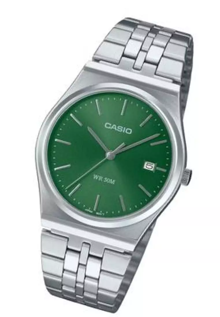 Buy Casio Casio General Green Dial Silver Stainless Steel Strap Unisex ...