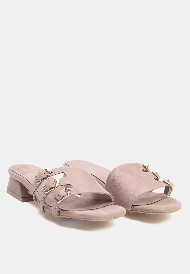 Jual Trendyol Gold Buckle 3 cm Block Heeled Slippers Original 2026 ...