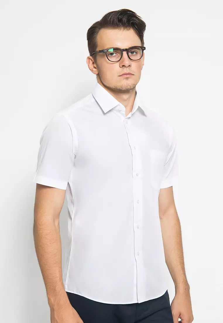 Jual Alisan Alisan Kemeja Polos Slimfit Lengan Pendek Putih Original ...