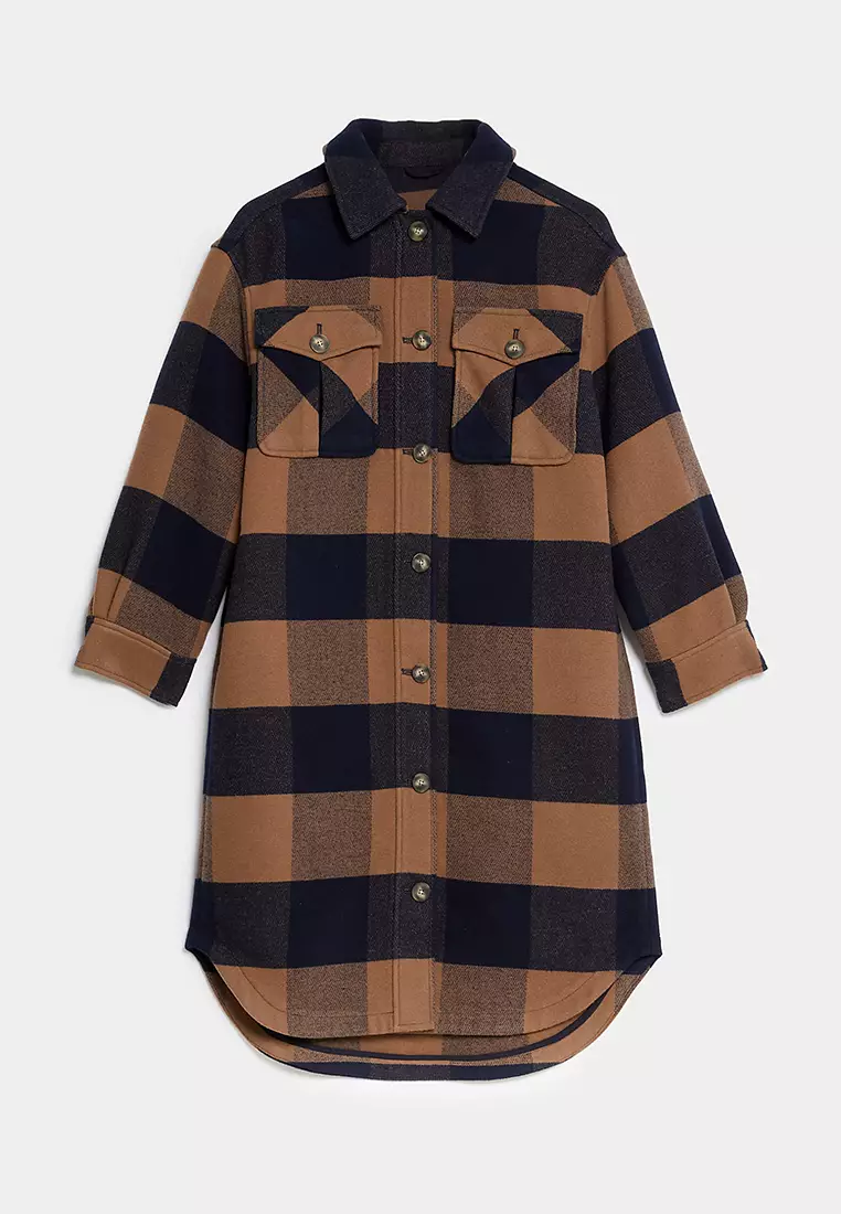Jual Marks & Spencer Checked Longline Shacket With Wool Original 2025 ...