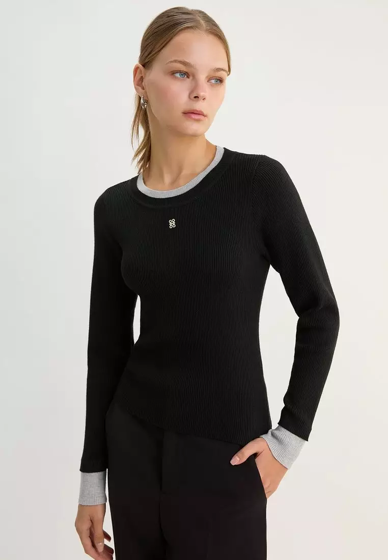 Buy Pomelo Ribbed Long Sleeve Knit Top - Black 2026 Online | ZALORA
