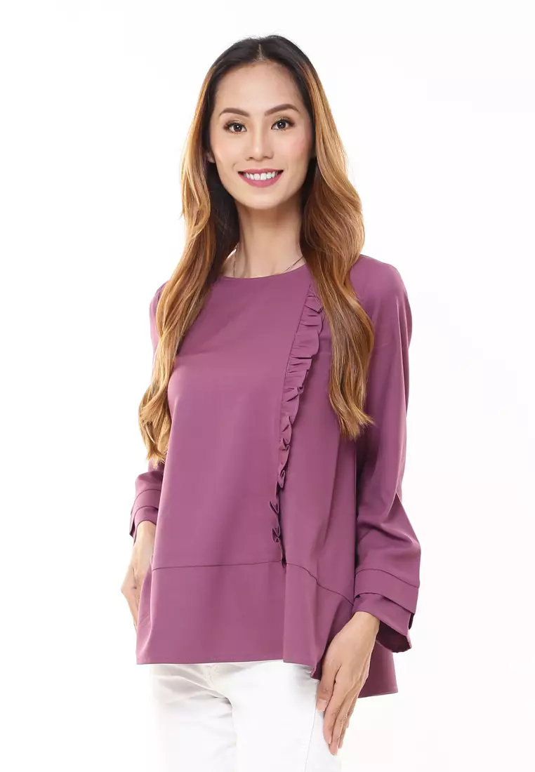 Buy Rina Nichie Basic Lydia Ruffles Top in Dusty Purple Online | ZALORA ...