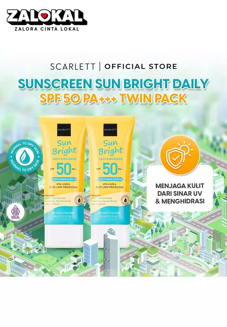 Jual Scarlett Scarlett Whitening Sunscreen Sun Bright Daily SPF 50 PA+++ Twin Pack Original 2025 ...