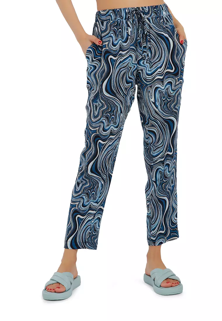 Buy London Rag Blue Abstract Print High Waist Trousers 2025 Online ...